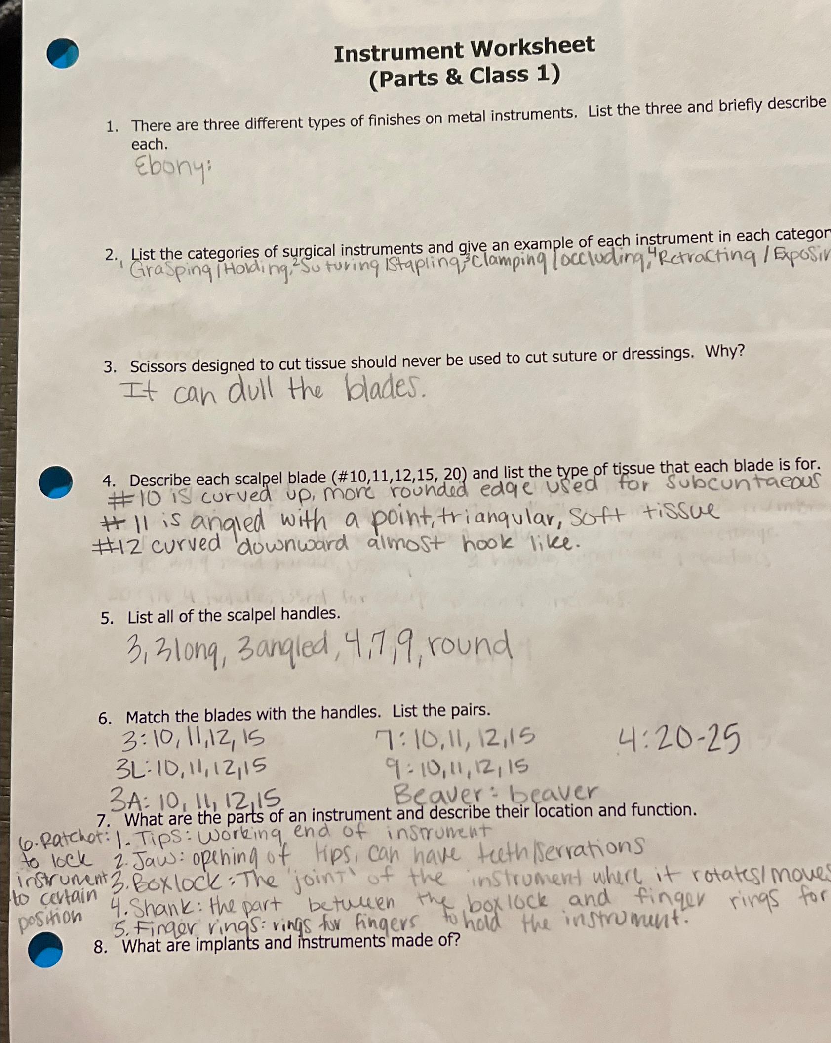 Solved Instrument Worksheet (Parts & Class 1)There are three | Chegg.com