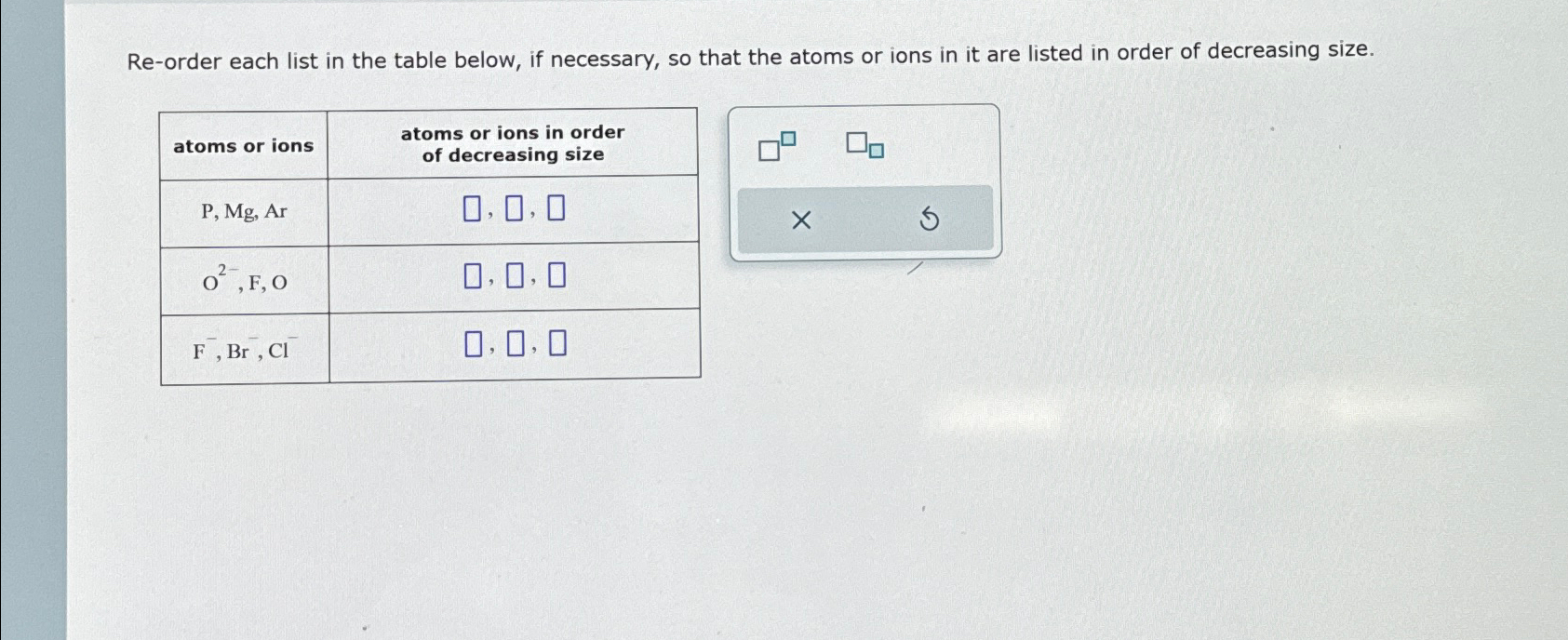 Solved Re-order each list in the table below, if necessary, | Chegg.com