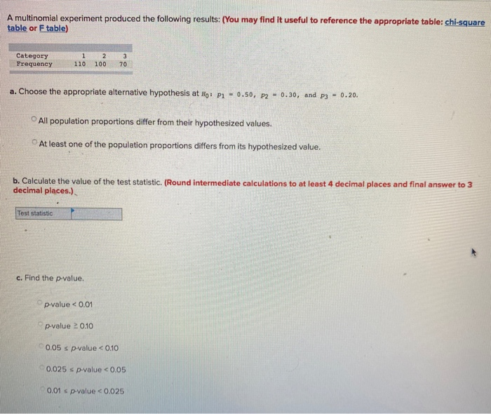 Solved A multinomial experiment produced the following | Chegg.com