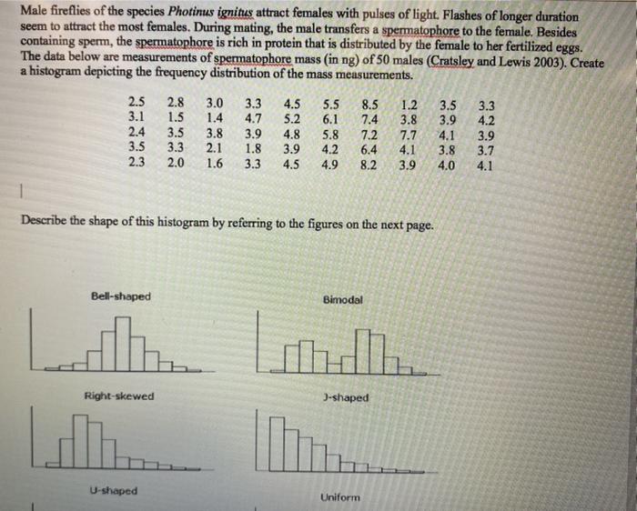 Solved Male fireflies of the species Photinus ignitus | Chegg.com