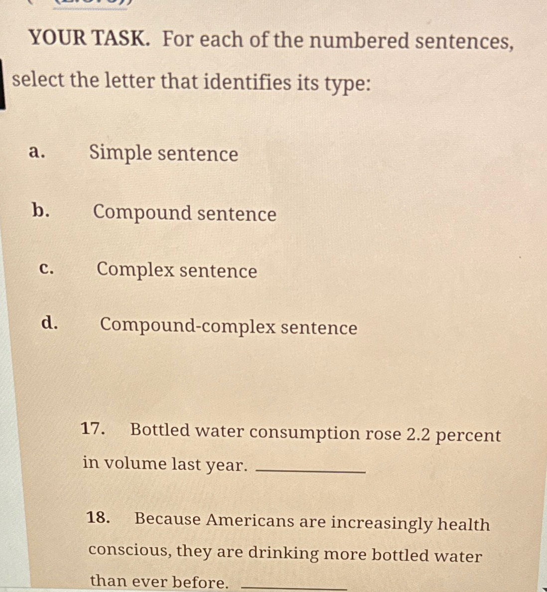Solved YOUR TASK. For each of the numbered sentences, select | Chegg.com