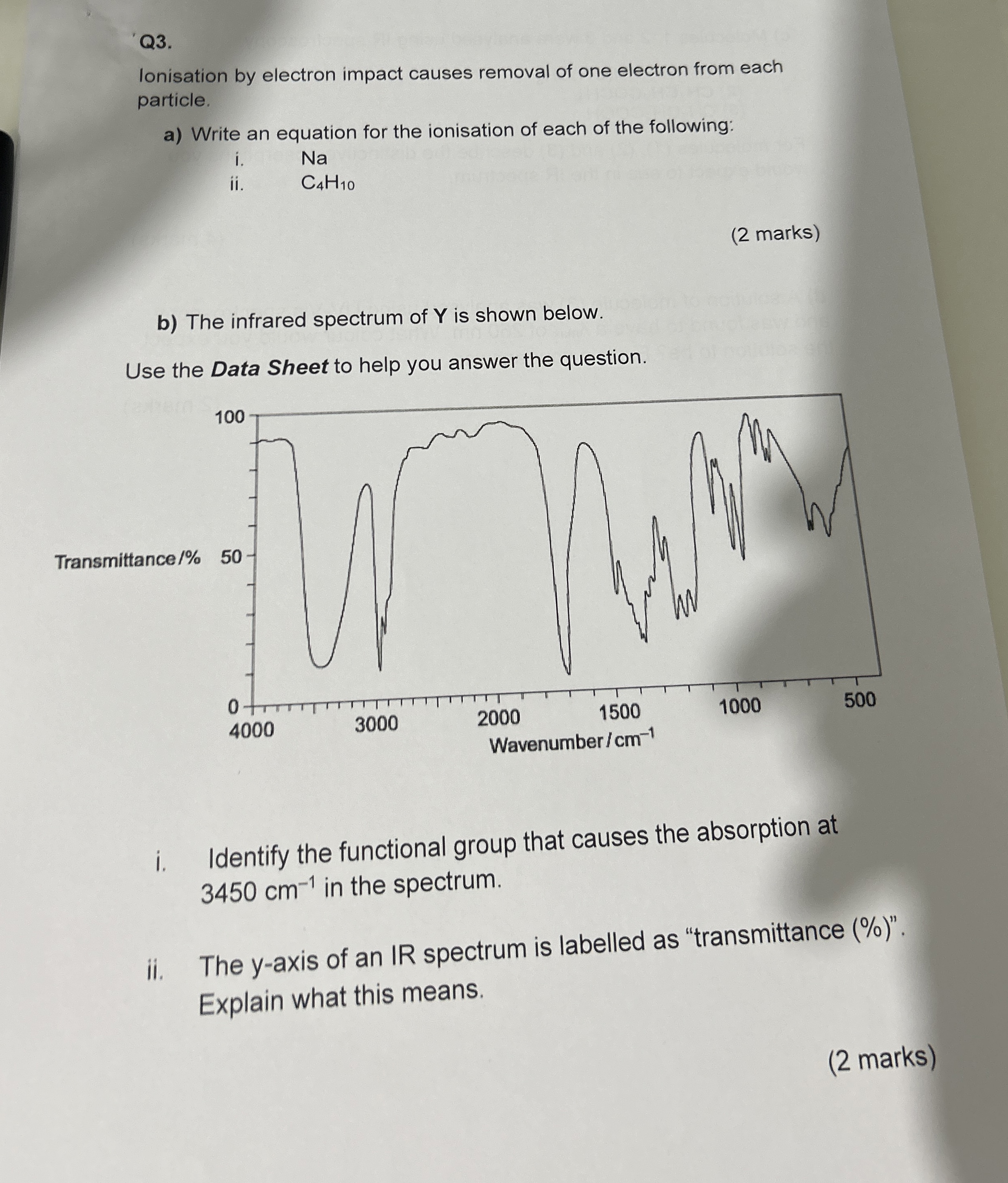 Solved Q3.Ionisation by electron impact causes removal of | Chegg.com