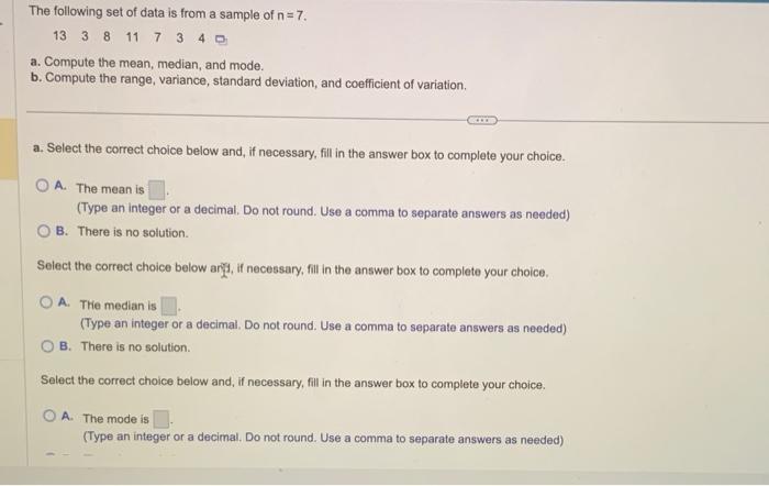Solved The following set of data is from a sample of n=7. | Chegg.com