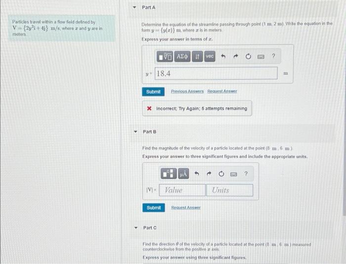 Solved Part A Particles travel within a flow field defined | Chegg.com