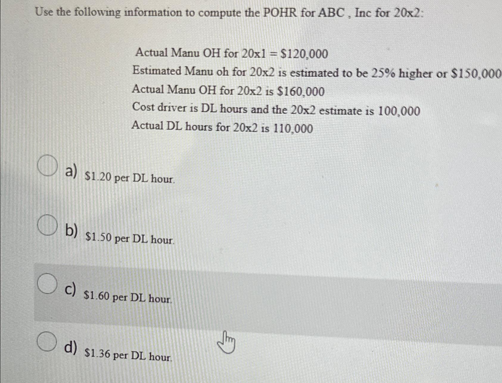Solved Use the following information to compute the POHR for | Chegg.com