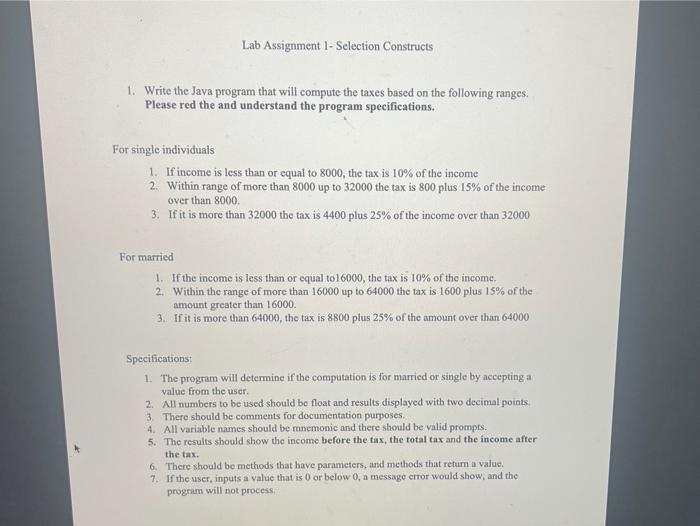Solved Lab Assignment 1- Selection Constructs 1. Write the | Chegg.com