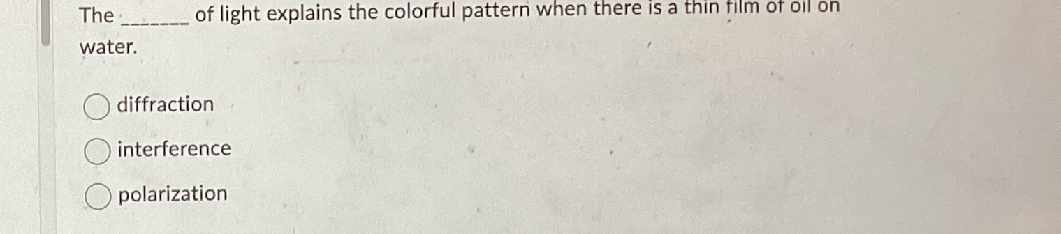 Solved The q, ﻿of light explains the colorful pattern when | Chegg.com