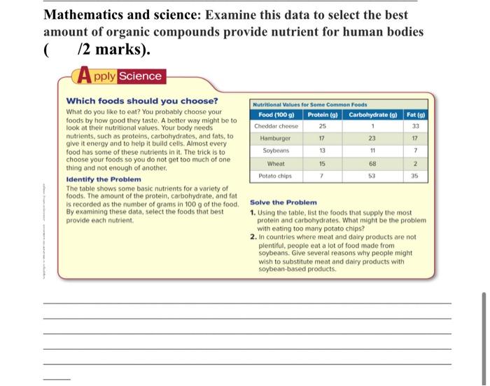 Solved Mathematics and science: Examine this data to select | Chegg.com