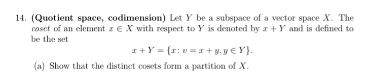 Solved 14. (Quotient space, codimension) Let Y be a subspace | Chegg.com