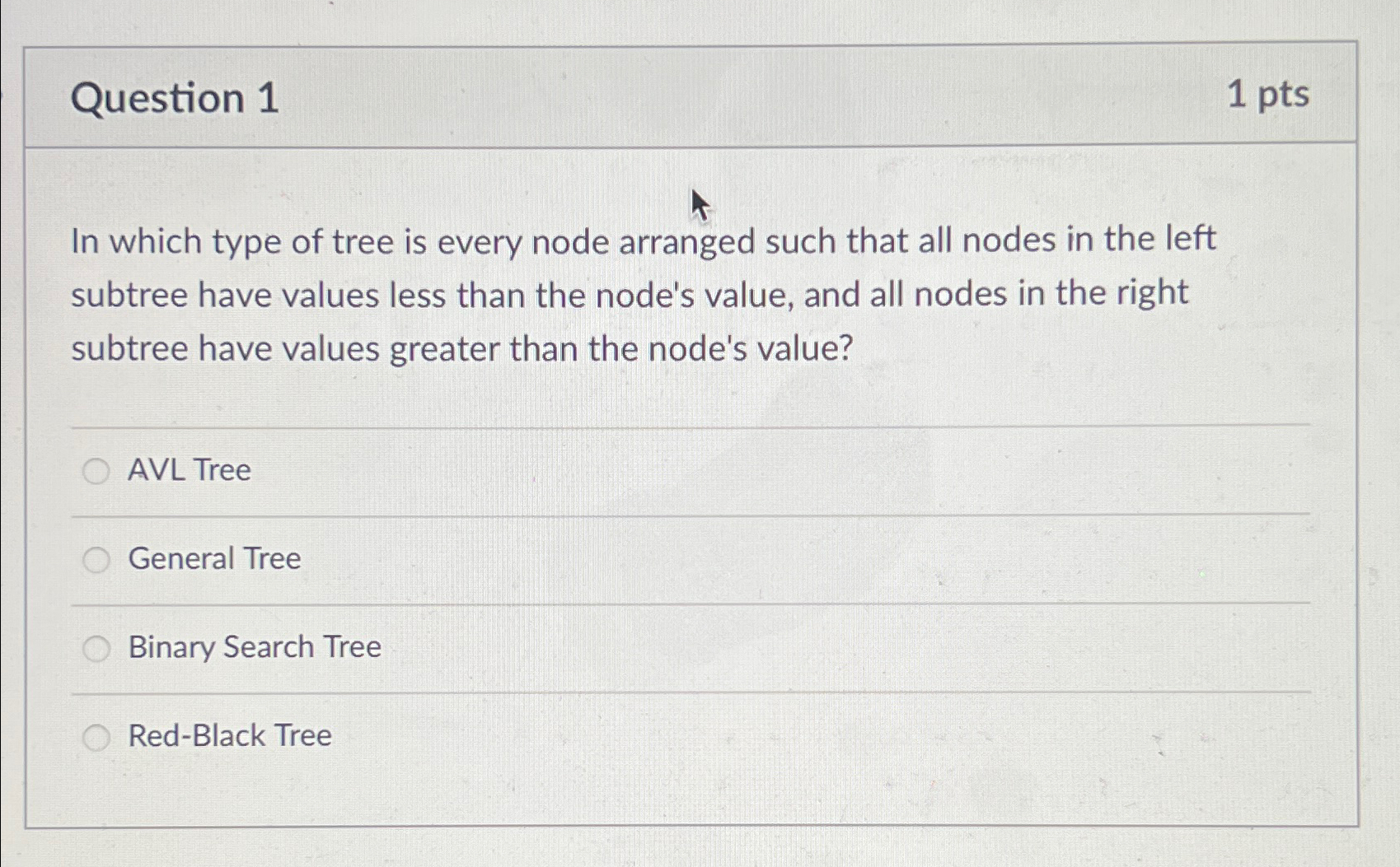 Solved Question 11ptsIn which type of tree is every node | Chegg.com
