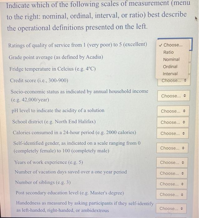 Solved Indicate which of the following scales of measurement | Chegg.com