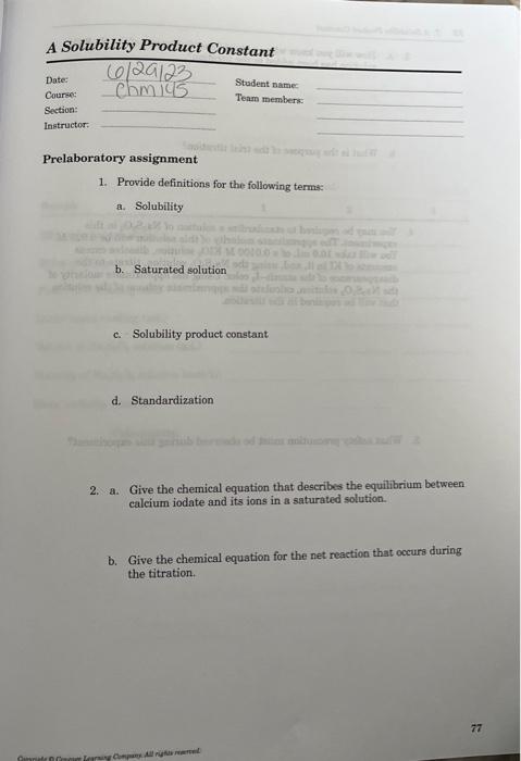 Solved Prelaboratory assignment 1. Provide definitions for | Chegg.com Solved Prelaboratory assignment 1. Provide definitions for | Chegg.com