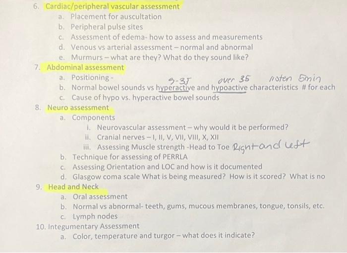 Solved 6. Cardiac/peripheral vascular assessment a. | Chegg.com