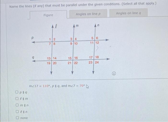 Solved Name the lines (if any) that must be parallel under | Chegg.com