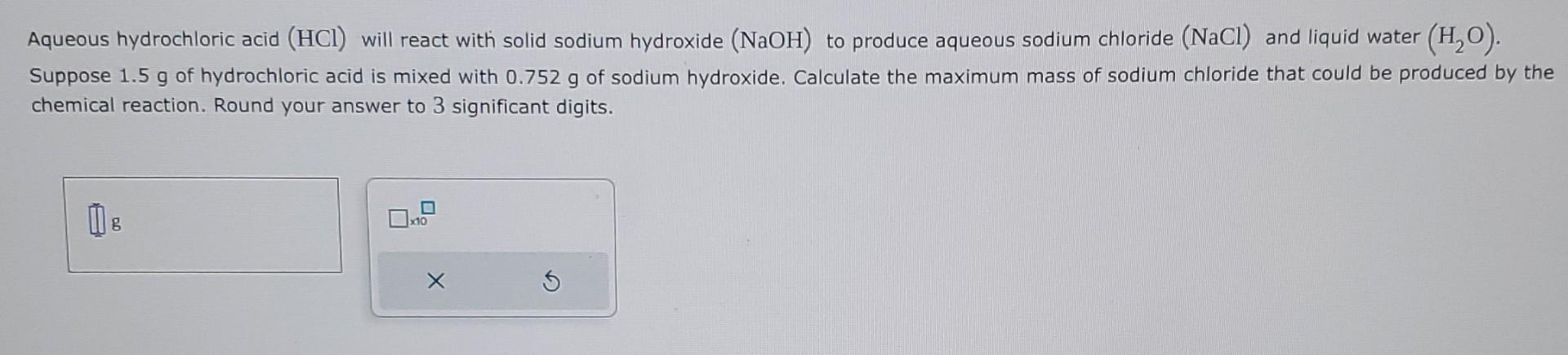 Solved Aqueous hydrochloric acid (HCl) will react with solid | Chegg.com