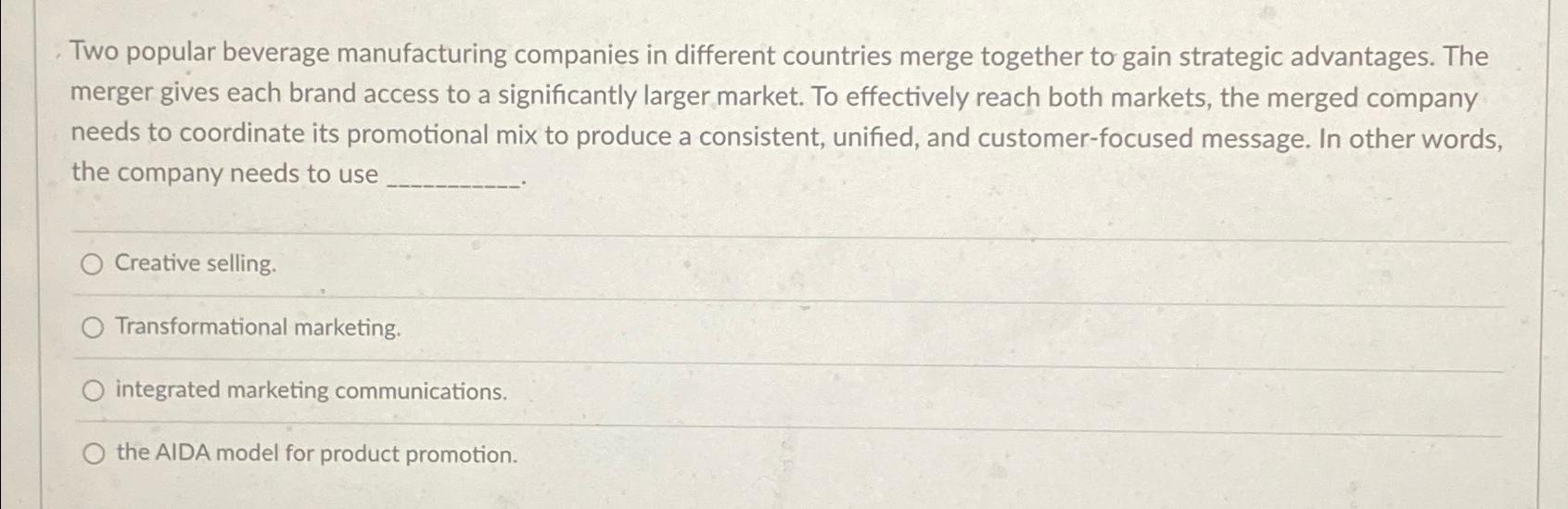 Solved Two popular beverage manufacturing companies in | Chegg.com