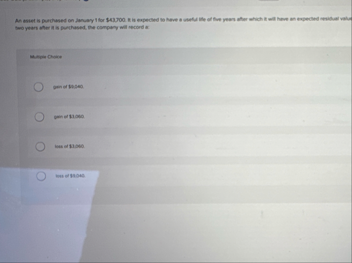 Solved An asset is purchased on January 1 ﻿for $43,700. ﻿It | Chegg.com