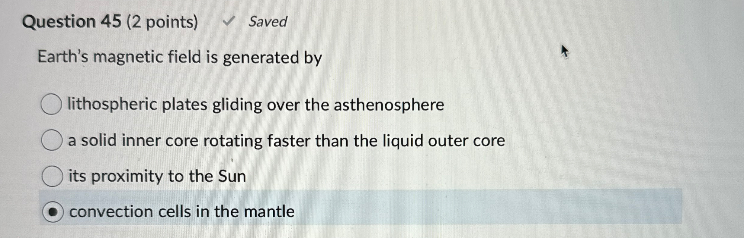 Solved Question 45 (2 ﻿points)SavedEarth's magnetic field is | Chegg.com