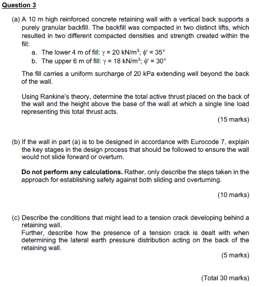 Solved Question 3(a) ﻿A 10m ﻿high reinforced concrete | Chegg.com