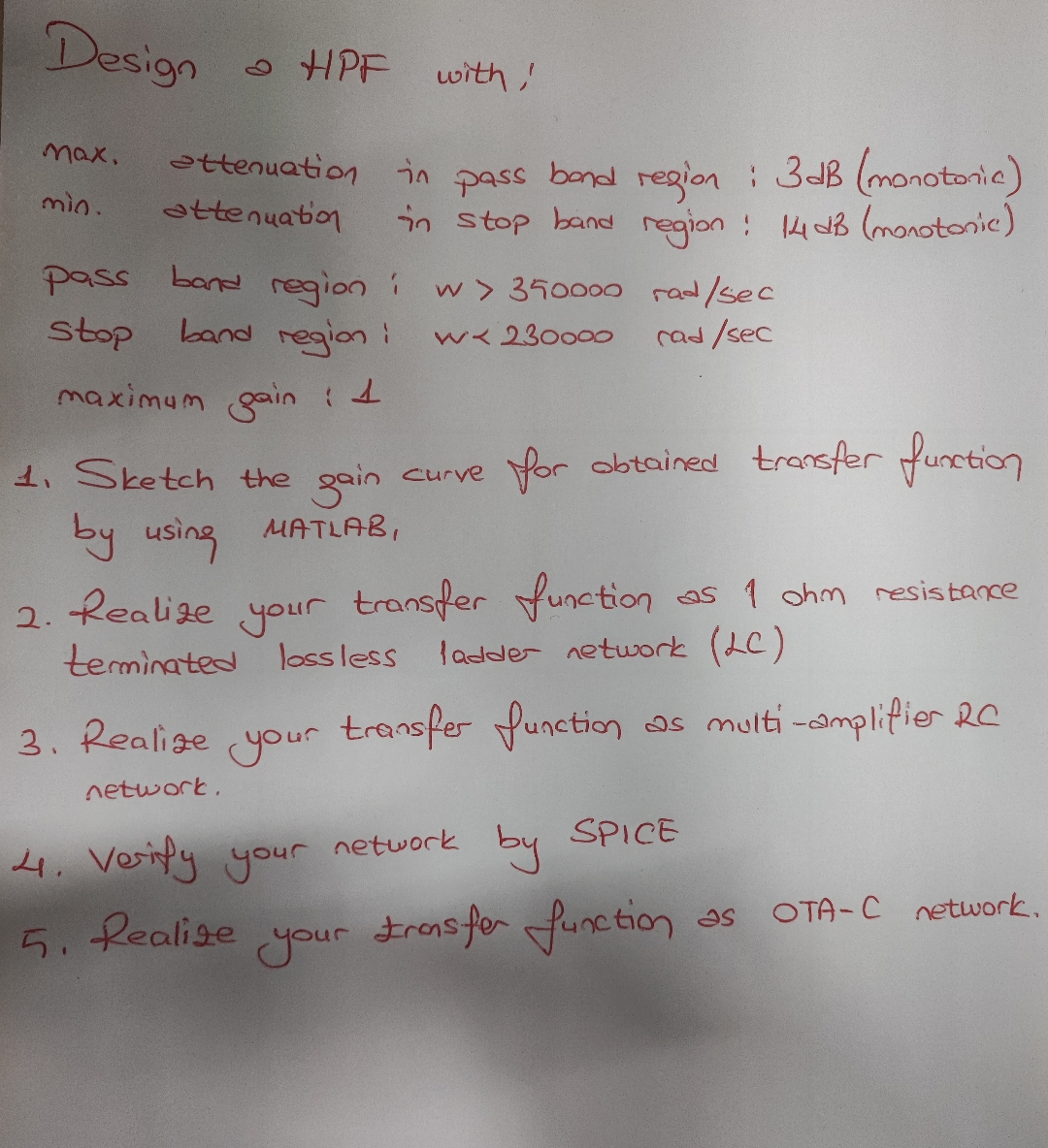 Solved Design o HPF with:max. ottenuation in pass bond | Chegg.com