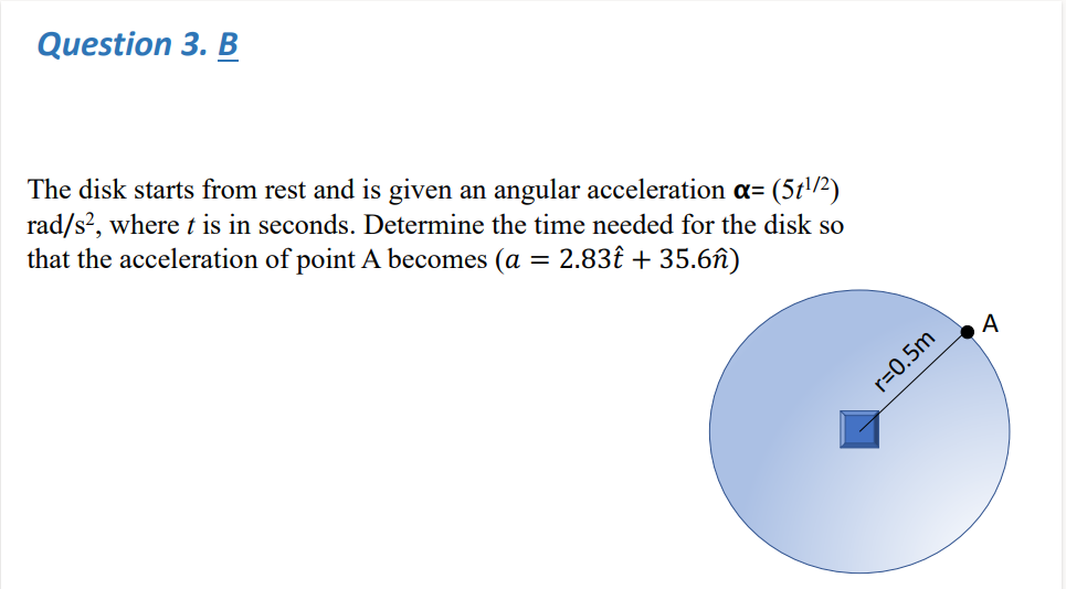 Solved Question 3. B?The disk starts from rest and is given | Chegg.com