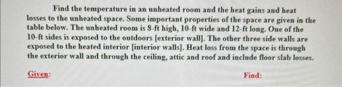 Solved Find the temperature in an unheated room and the heat | Chegg.com