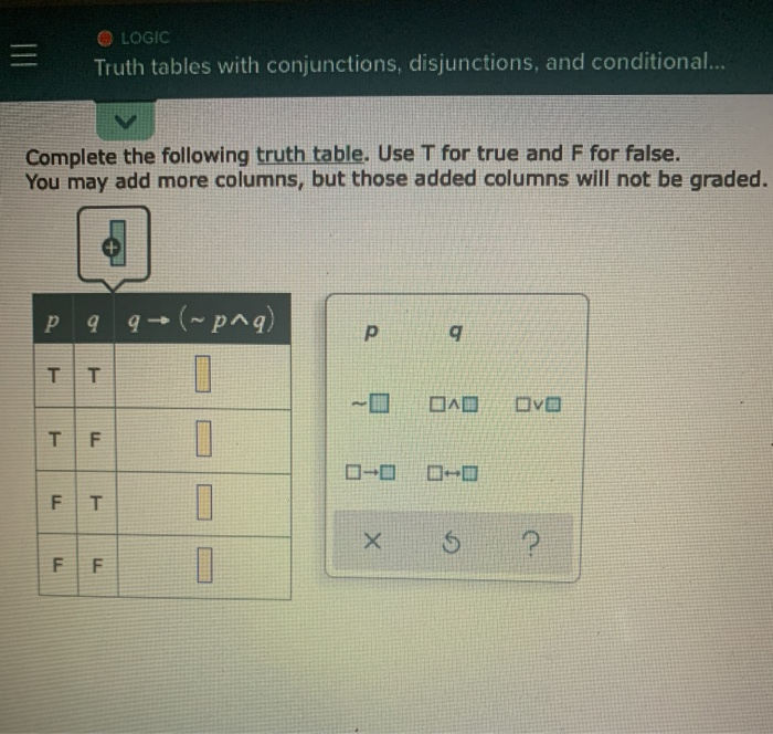 Solved O Logic Truth Tables With Conjunctions Disjunctions 5854