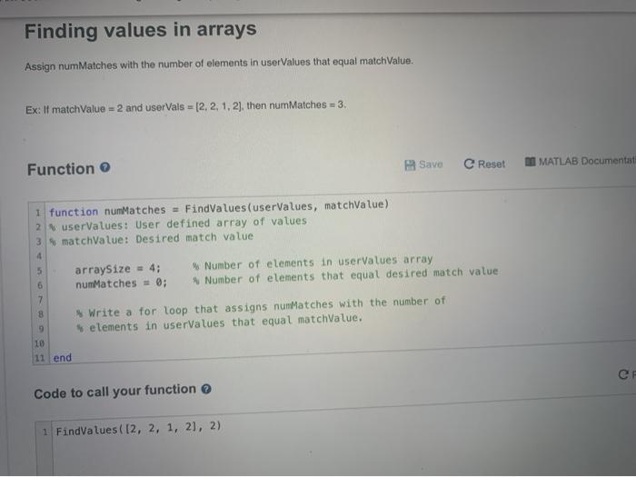 Solved Finding Values In Arrays Assign Nummatches With The 