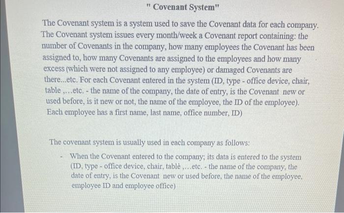 Solved Design And Implement Java Program For Covenant