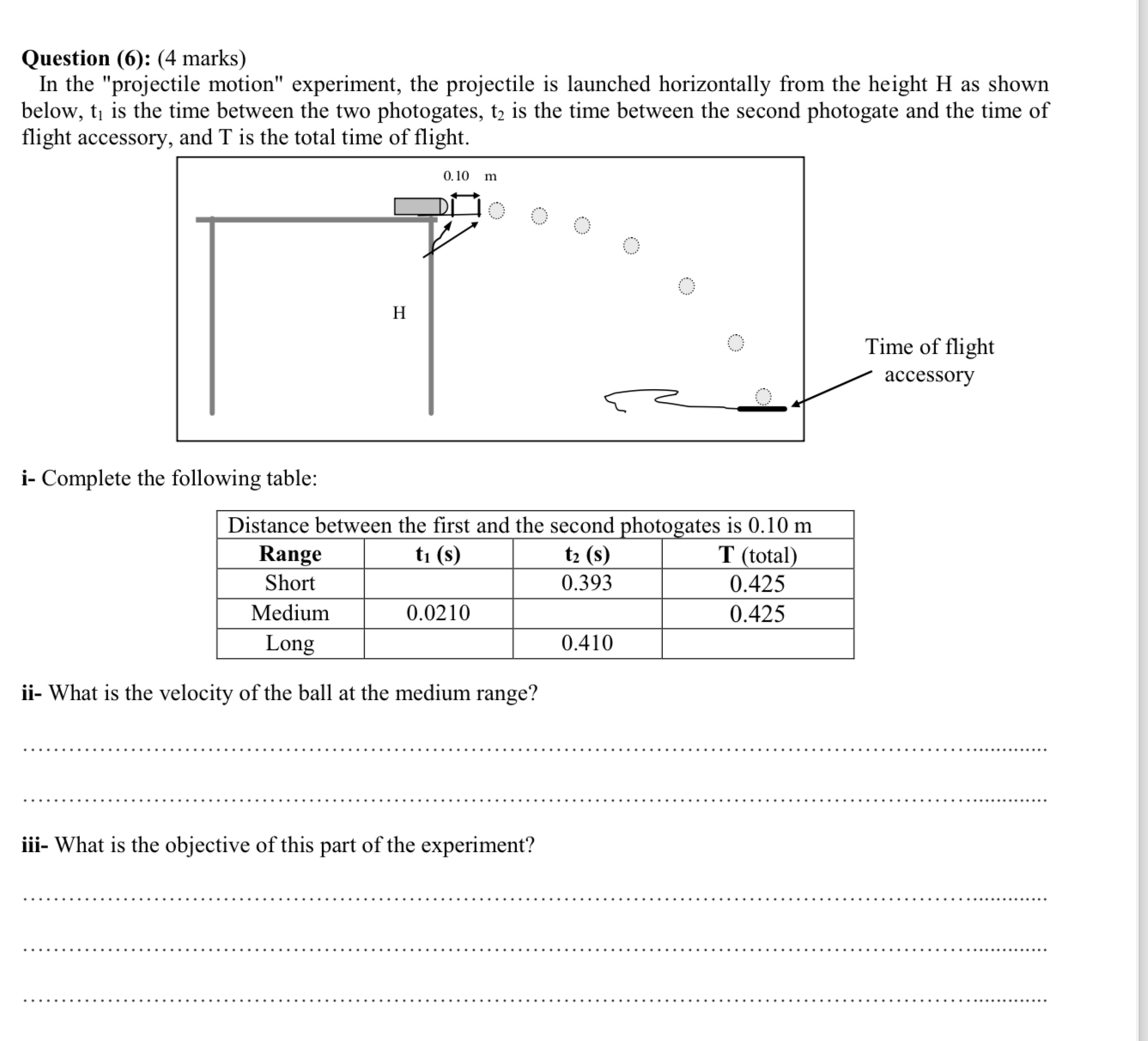 Solved Question (6): (4 ﻿marks)In the "projectile motion" | Chegg.com