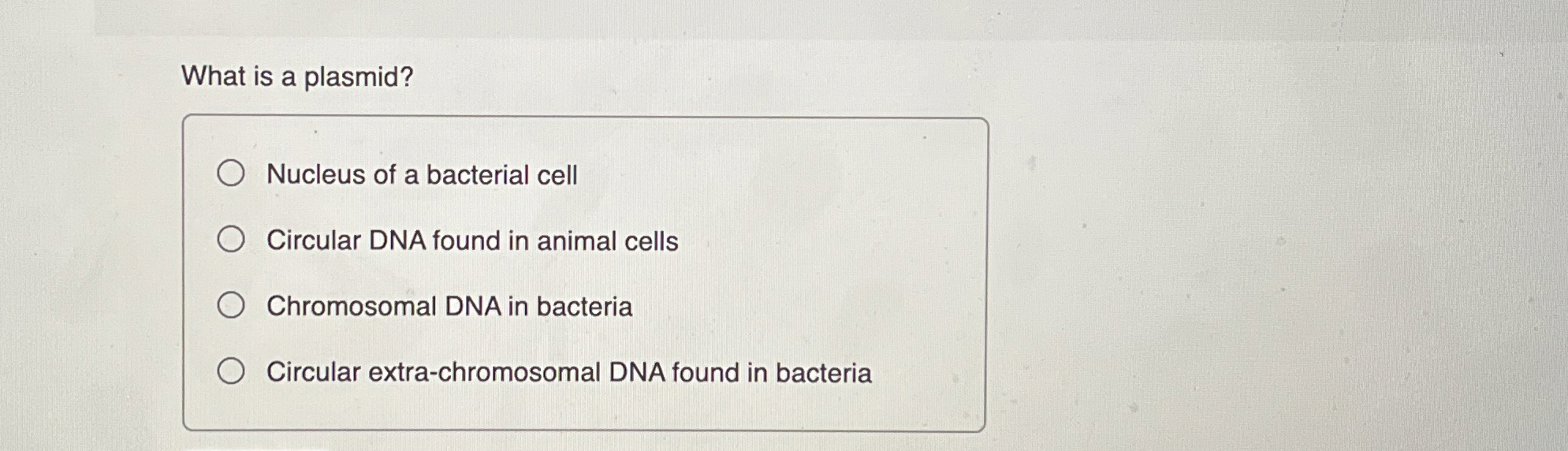Solved What is a plasmid?Nucleus of a bacterial cellCircular | Chegg.com