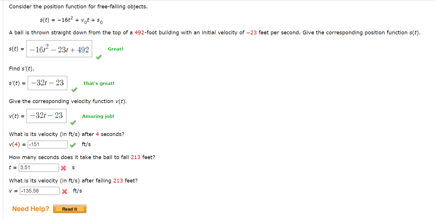 Solved Consider the position function for free-falling | Chegg.com