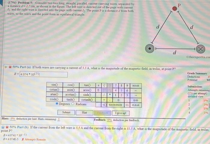 Solved (179\%) Problem 5: Consider two two long, straight, | Chegg.com Solved (179\%) Problem 5: Consider two two long, straight, | Chegg.com