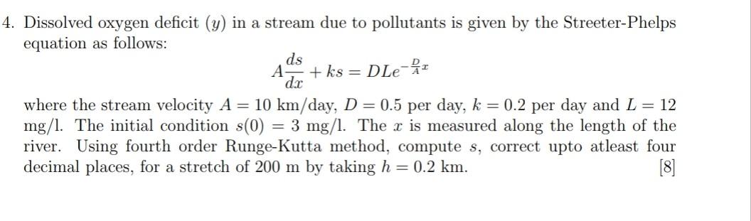 Solved Dissolved oxygen deficit (y) in a stream due to | Chegg.com