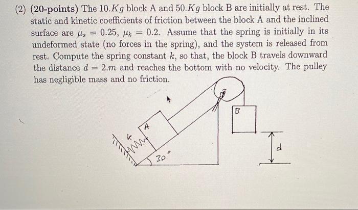 Solved (2) (20-points) The 10.Kg block A and 50.Kg block B | Chegg.com