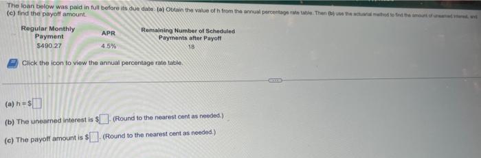Solved (c) find the payoff amount. Click the icon to view | Chegg.com