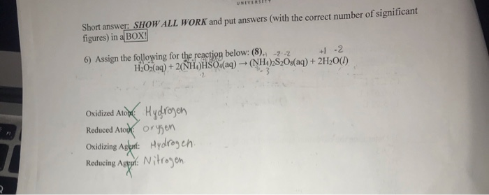 Solved UNIVERSI Short answer: SHOW ALL WORK and put answers | Chegg.com