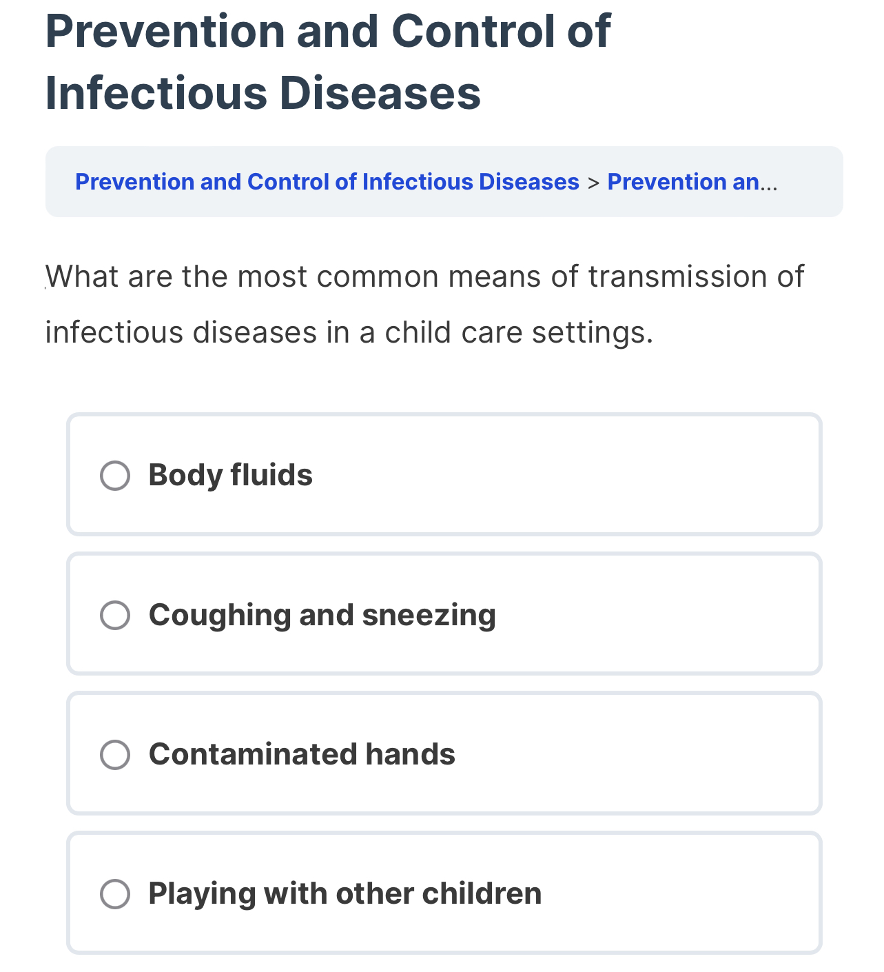 Solved Prevention and Control of Infectious | Chegg.com