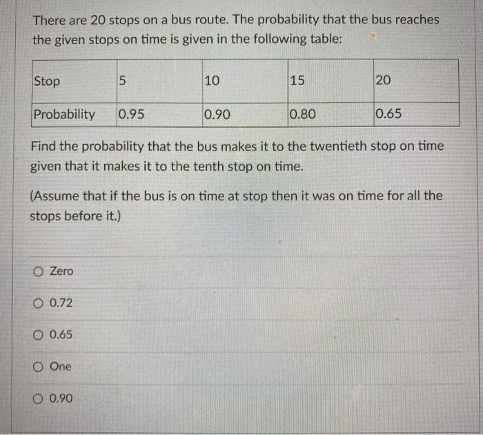 Solved There are 20 stops on a bus route. The probability | Chegg.com