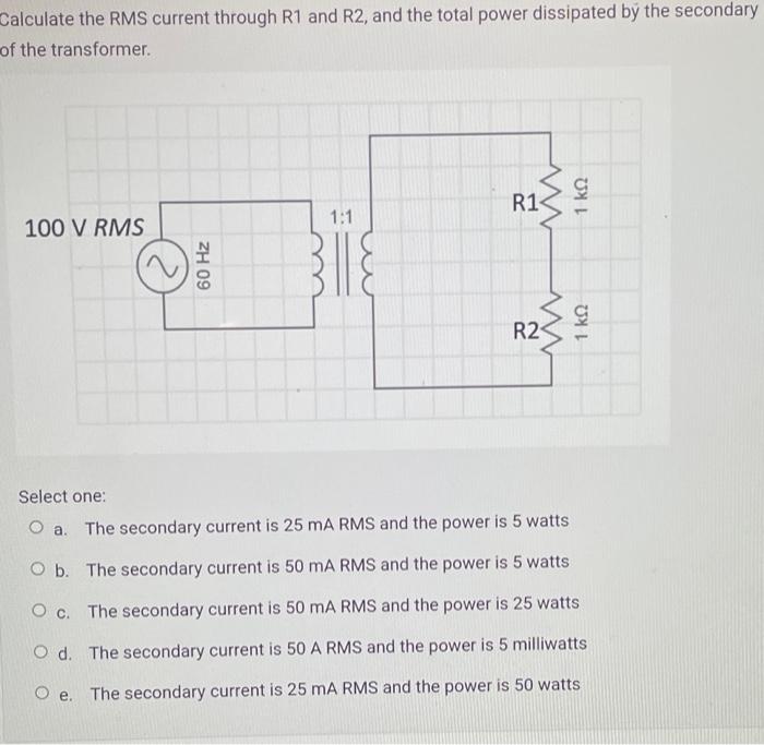 Solved Calculate the RMS current through R1 and R2, and the | Chegg.com
