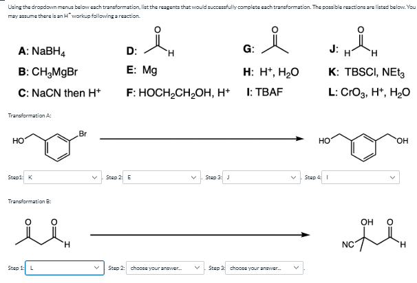 Using the dropdown menus below each transformation, | Chegg.com