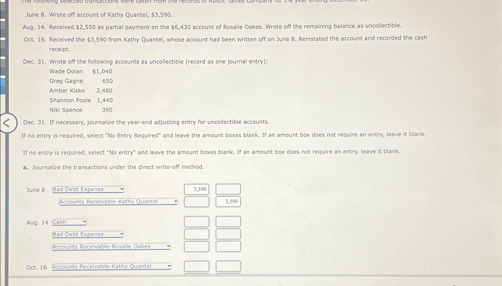 June 8. ﻿Wrote off account of Kathy Quantel, | Chegg.com
