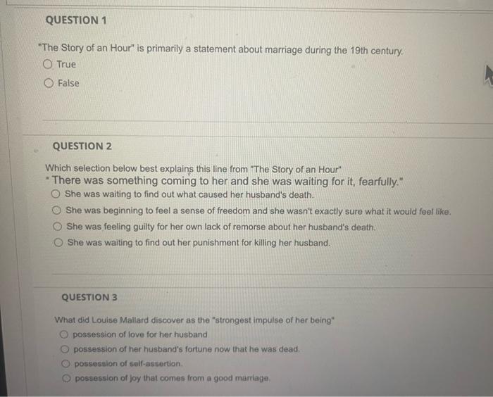"The Story of an Hour" is primarily a statement about | Chegg.com