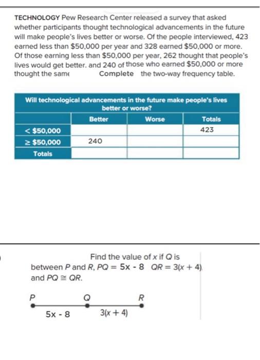 Solved TECHNOLOGY Pew Research Center released a survey that | Chegg.com
