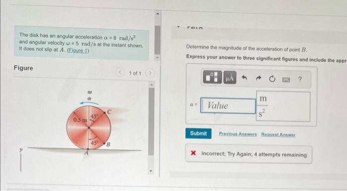 Solved The disk has an angular acceleration α=8rad/s2 and | Chegg.com