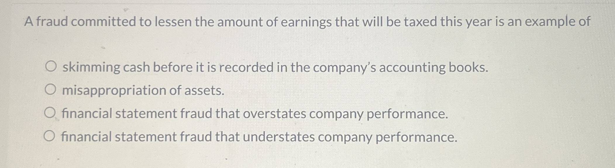Solved A fraud committed to lessen the amount of earnings | Chegg.com
