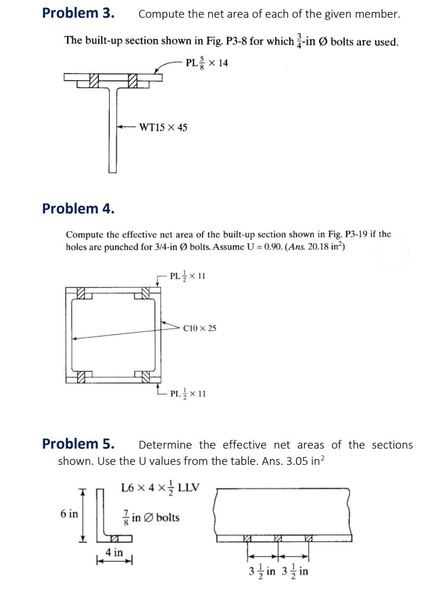 Solved TENSION MEMBERS Problem 1. Compute the net area of | Chegg.com
