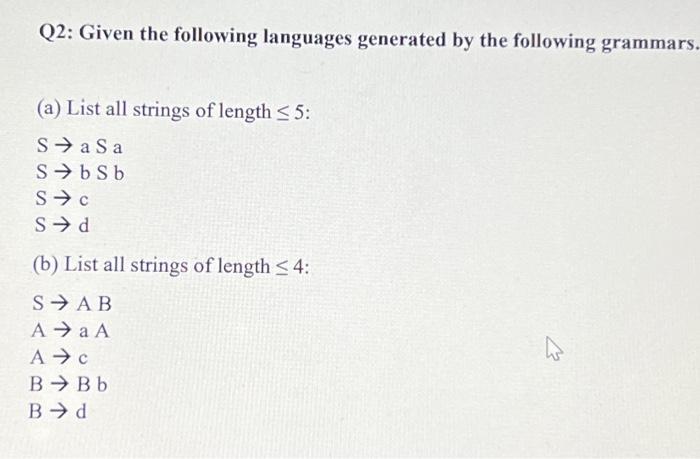 Solved Q2: Given the following languages generated by the | Chegg.com Solved Q2: Given the following languages generated by the | Chegg.com