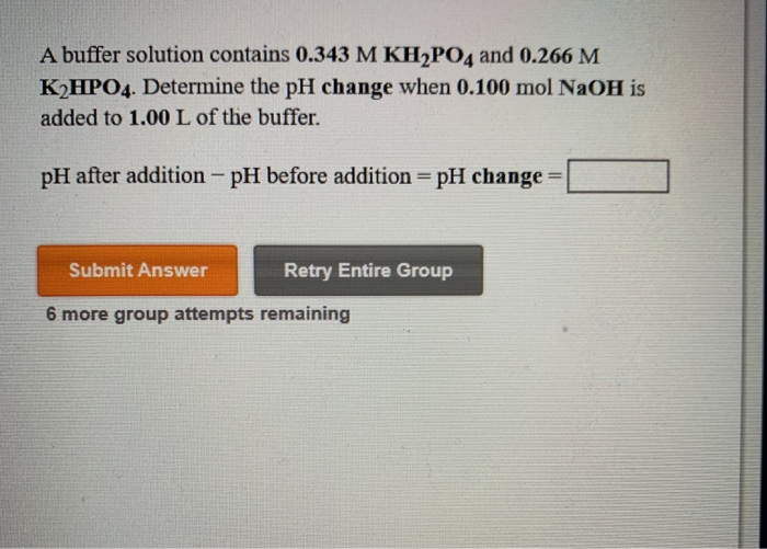 Solved A buffer solution contains 0.343 M KH2PO4 and 0.266 M | Chegg.com