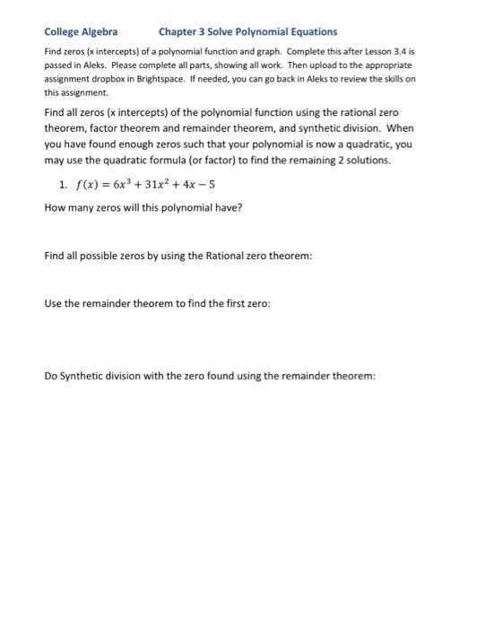 Solved College Algebra Chapter 3 Solve Polynomial Equations | Chegg.com